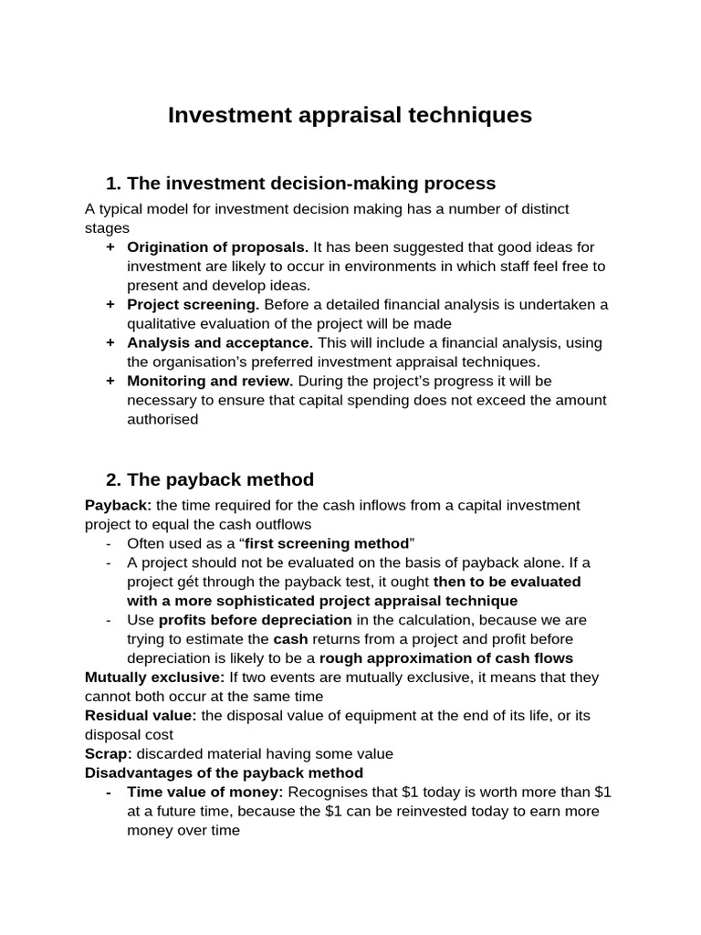 Investment Appraisal Techniques Explained | PDF | Net Present Value ...