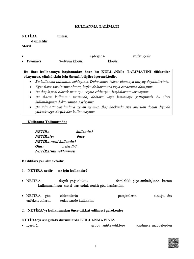 Netira Yuzde 0 3 Goz Damlasi Cozelti KT | PDF