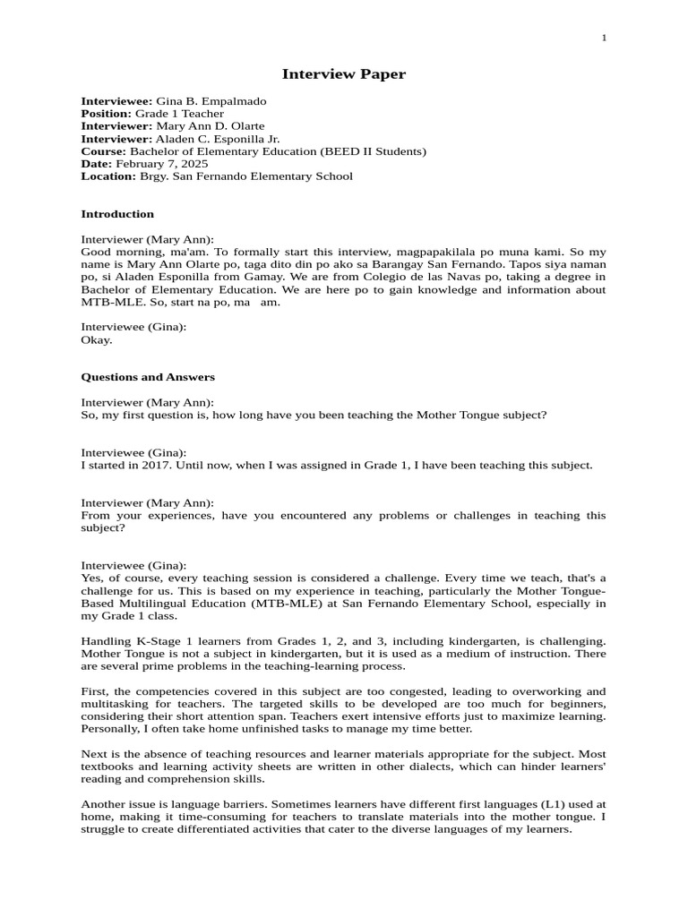 Interview Paper | PDF