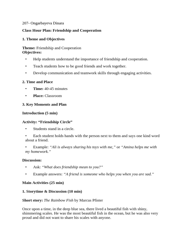Friendship and Cooperation Lesson Plan | PDF