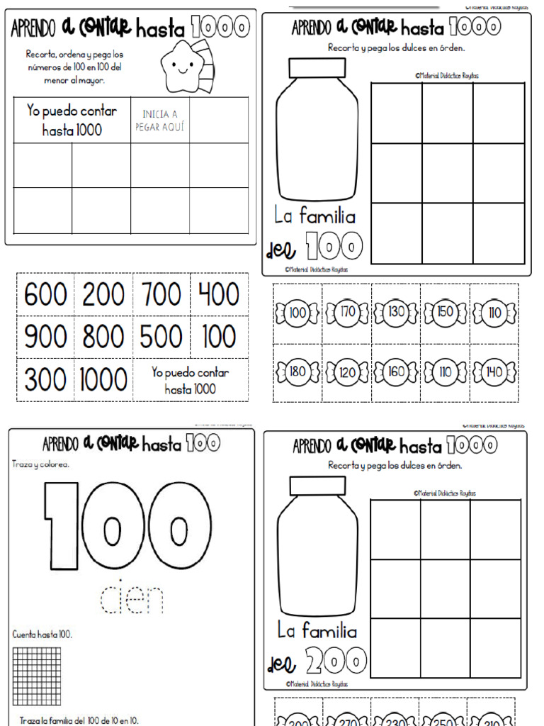 Aprendo A Contar Hasta 1000 Dos Hojas | PDF