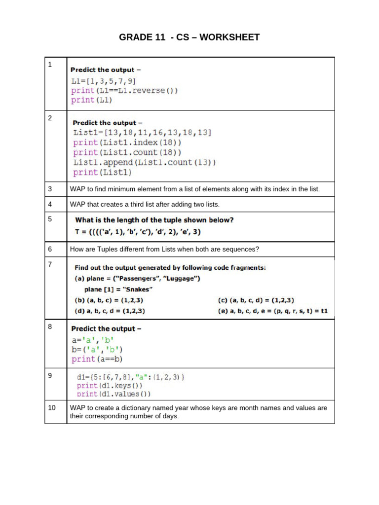 11 CS Selective Worksheet | PDF