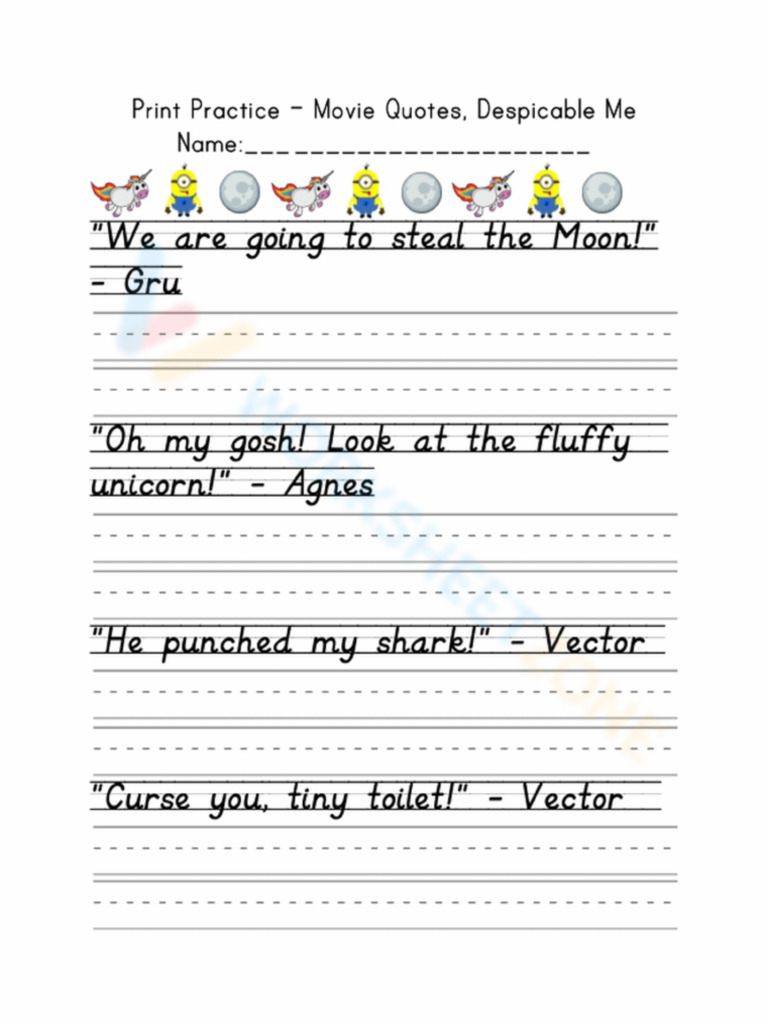D'Nealian Handwriting - Despicable Me Quotes | PDF