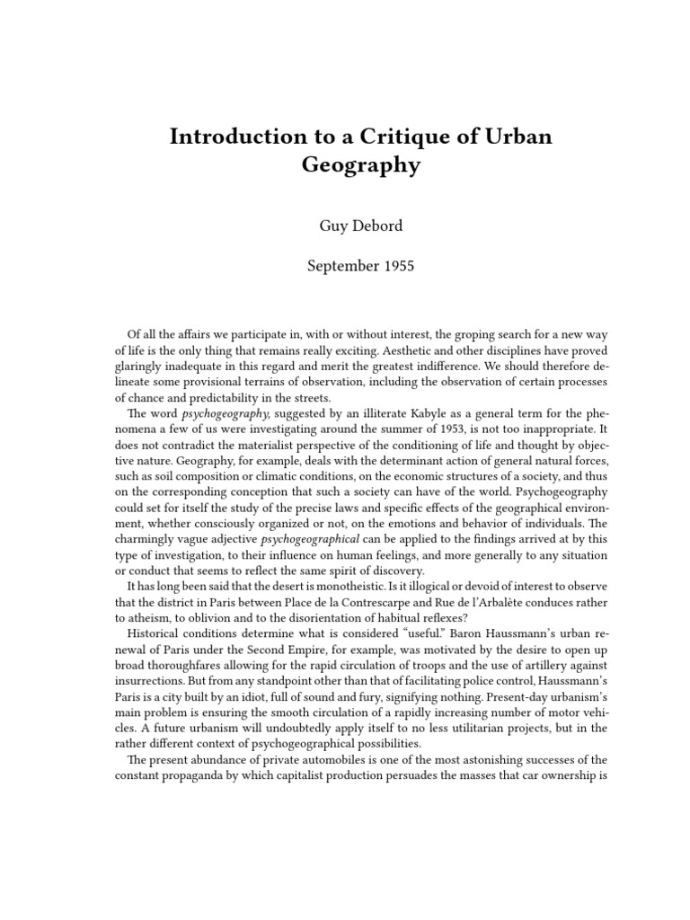 Guy Debord - Introduction To A Critique of Urban Geography | PDF