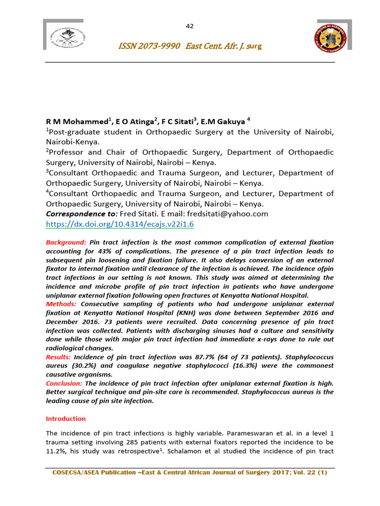 Pin Tract Infection After Uniplanar External Fixation of Open Fractures ...