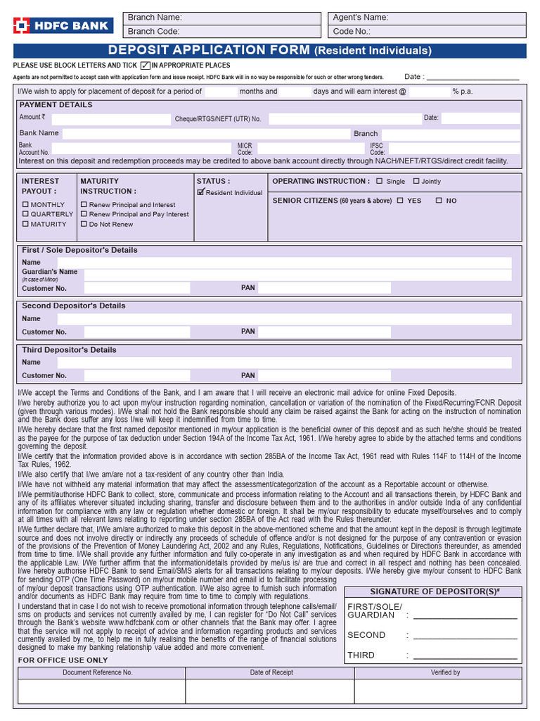 225143983_HDFC_Bank__Individual_Regular_Form | PDF | Financial Services