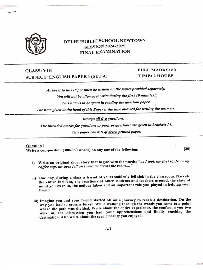 Eng - 1 (Language) Cl-8 DPS Newtown | PDF