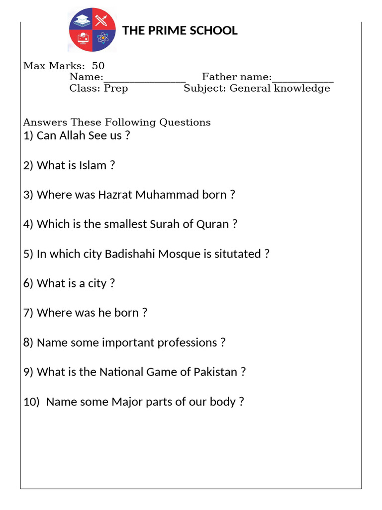 Prep Class Islamic Quiz | PDF