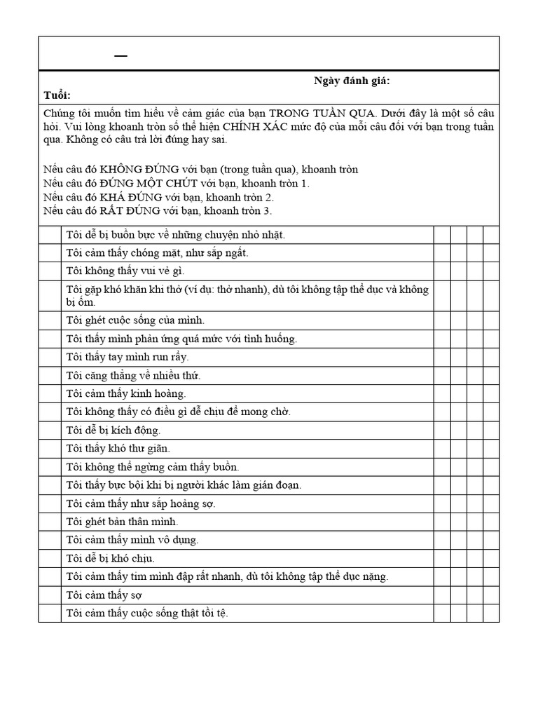 Depression Anxiety Stress Scales - DASS Tiếng Việt | PDF