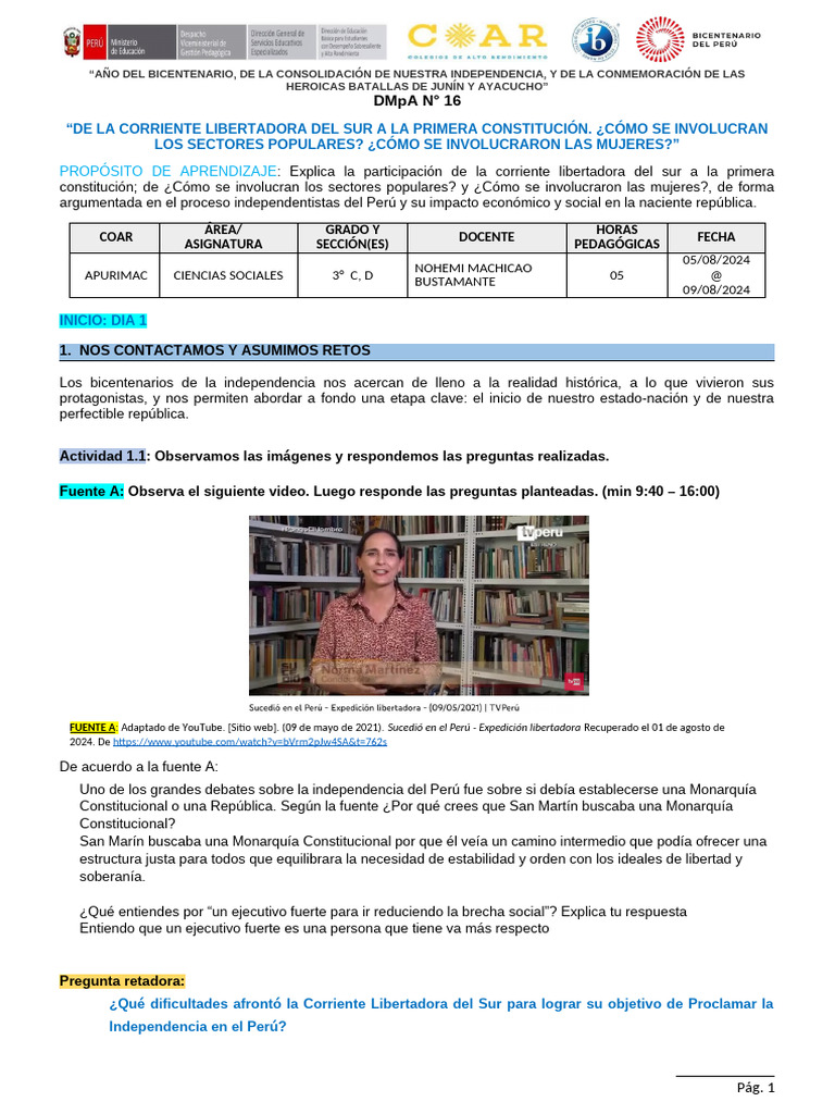 16 Dmpa 3ro CCSS 2024 | PDF | Perú