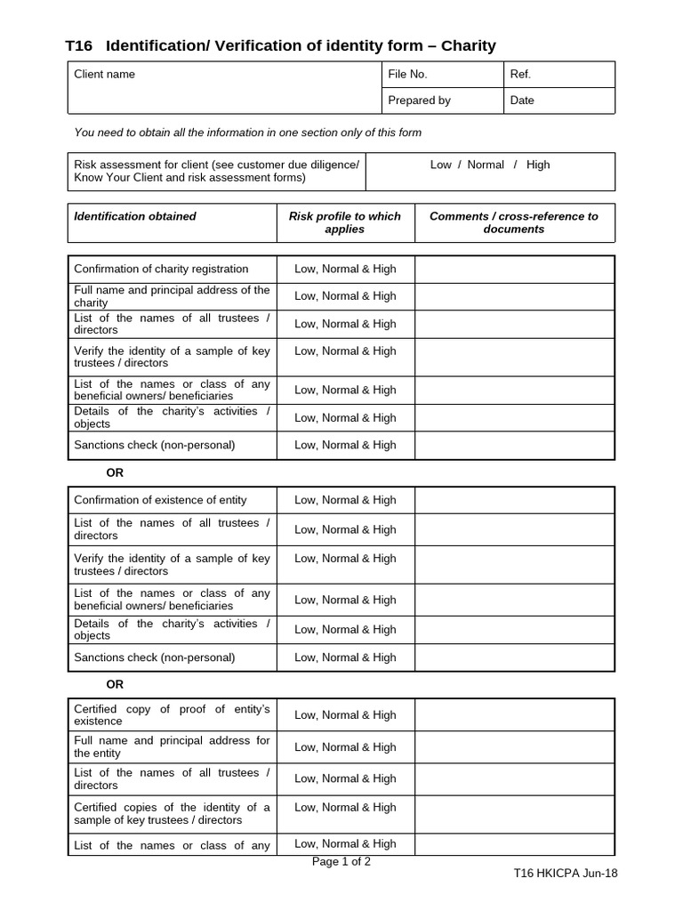 T16 Identification Form - Charity | PDF