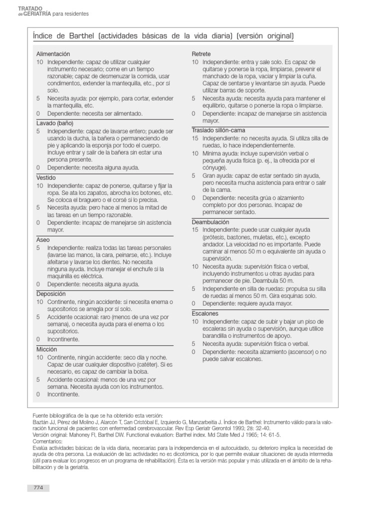 Índice de Barthel en Geriatría: Evaluación Funcional | PDF