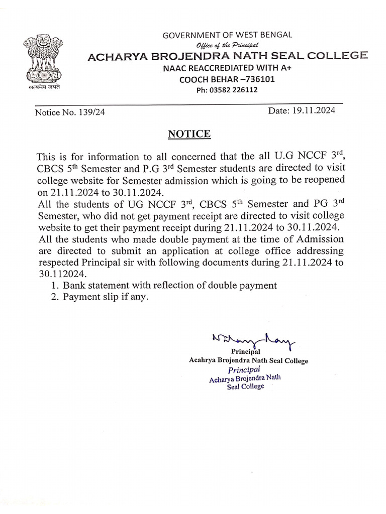 Semester Admission Notice | PDF