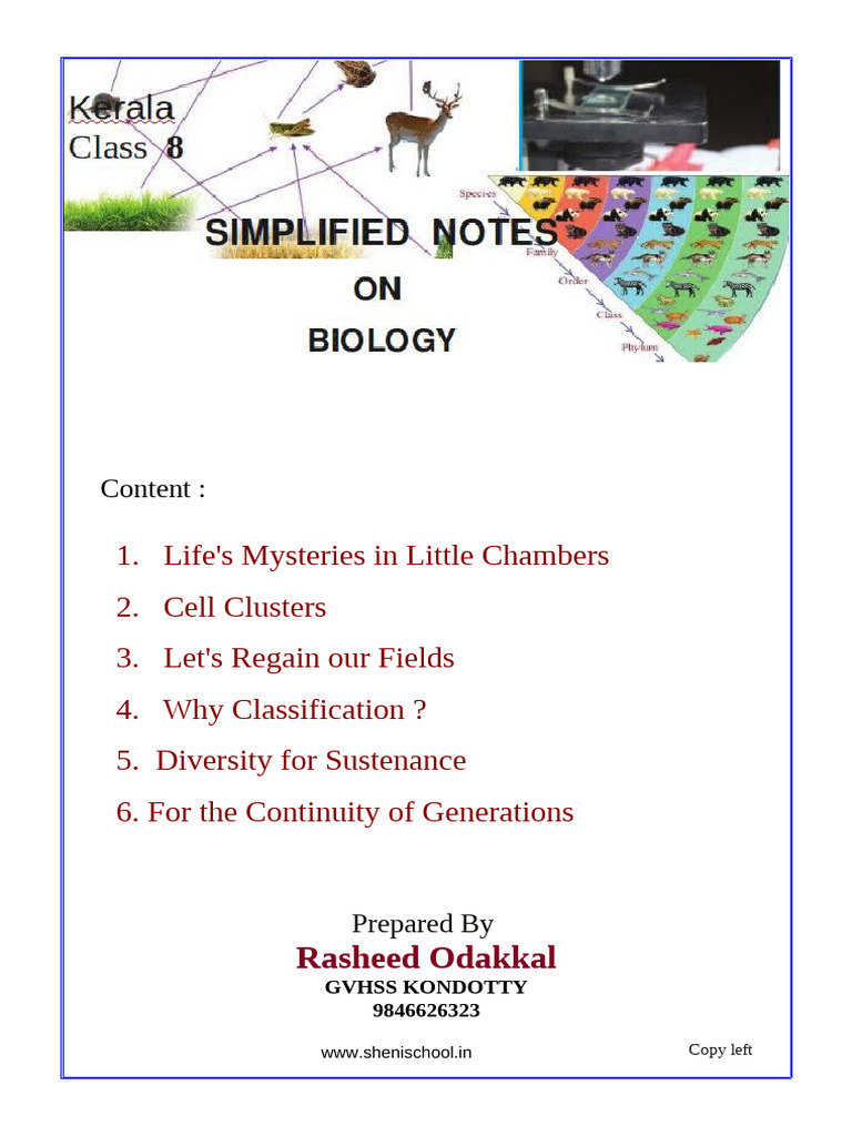 Class 8 Biology: Cell Structure Notes | PDF | Tissue (Biology ...