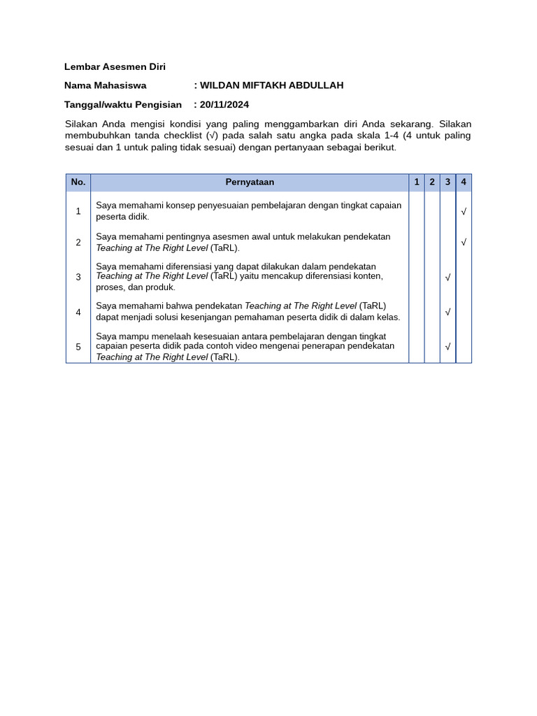 ASESMEN T3-3. Eksplorasi Konsep Lembar Asesmen Diri | PDF