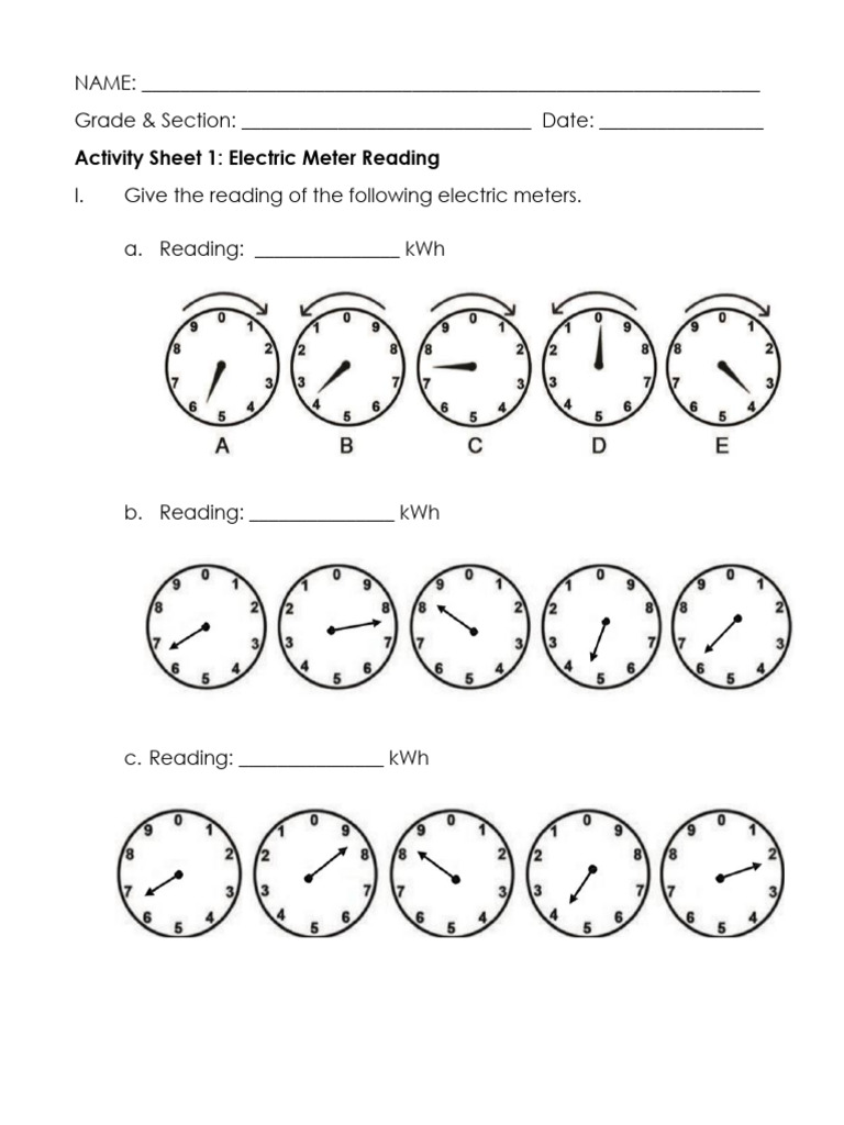 Savannah Segovia - Activity Sheet 1 - Electric Meter Reading | PDF