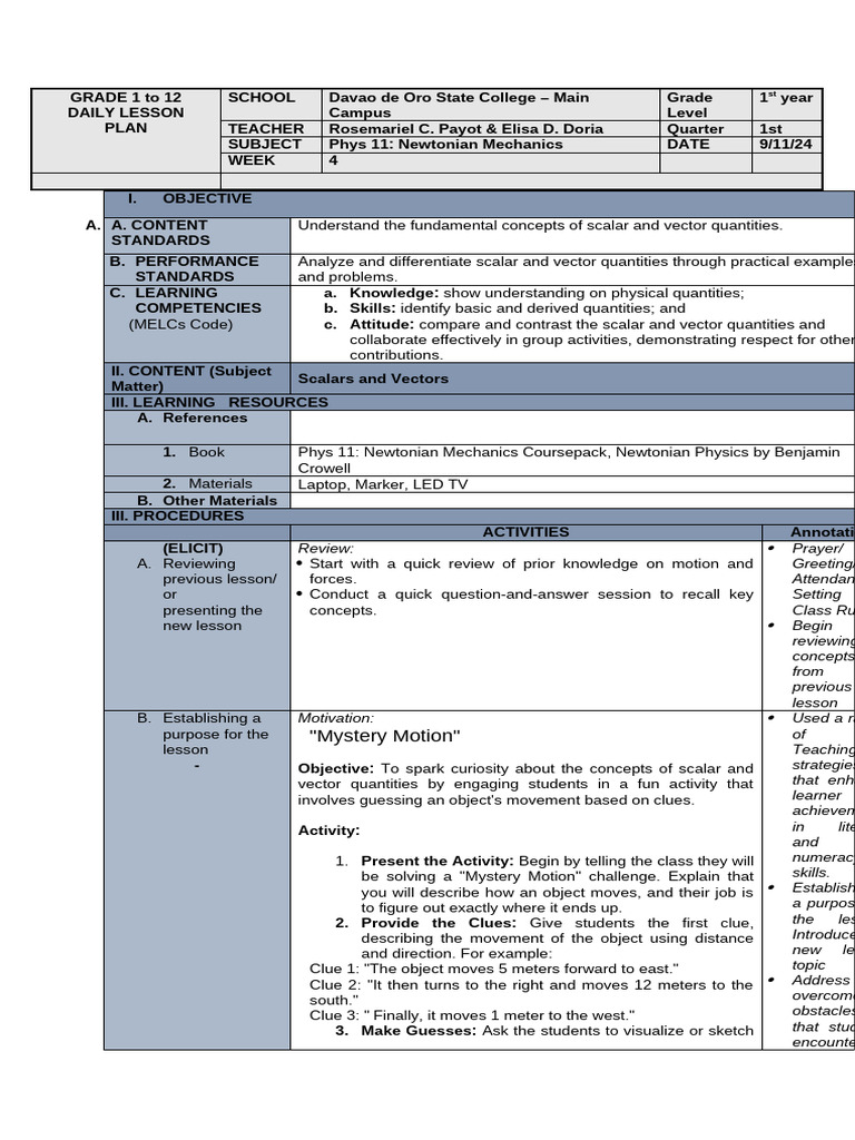 7Es-DLP-Motion in One Dimension | PDF | Euclidean Vector | Velocity