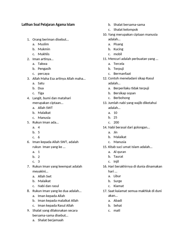 Latihan Soal Agama Islam untuk Siswa | PDF