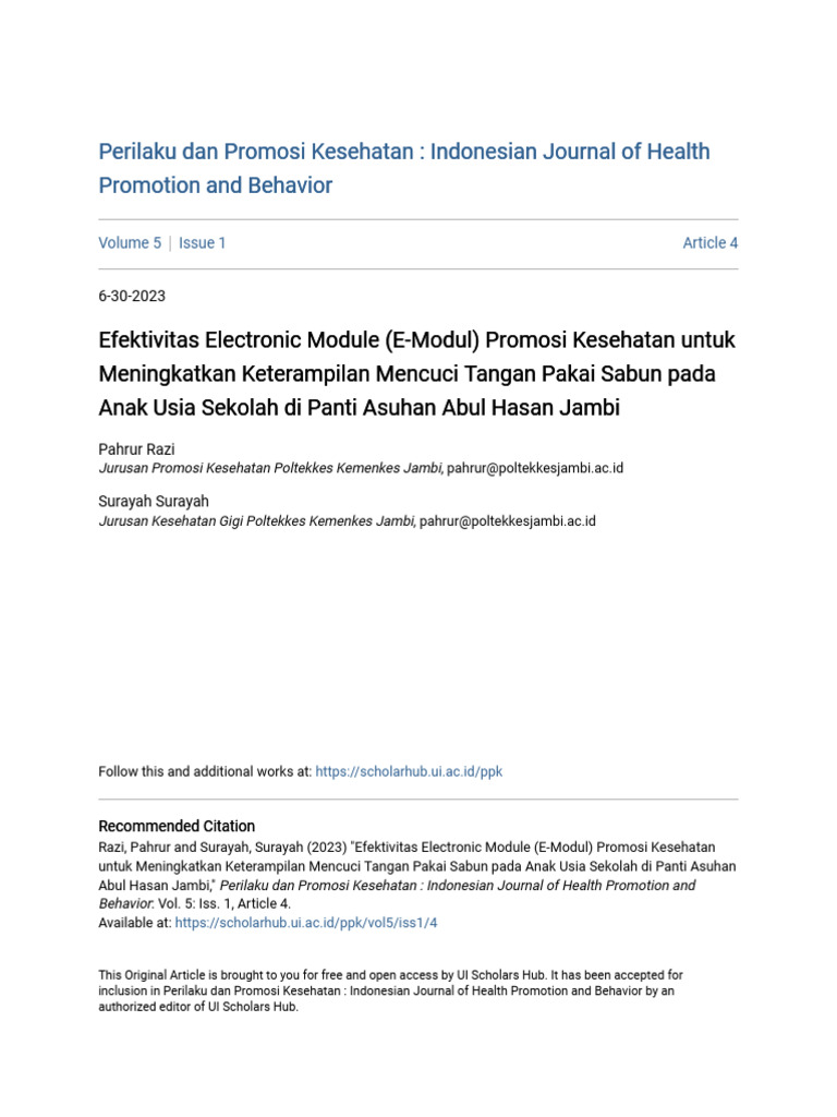 Efektivitas Electronic Module (E-Modul) Promosi Kesehatan Untuk M | PDF