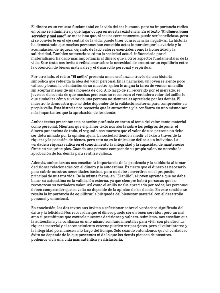 El Dinero Es Un Recurso Fundamental en La Vida Del Ser Humano | PDF ...