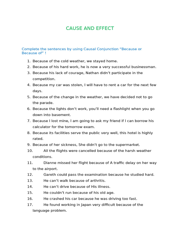Causal Conjunction Practice | PDF