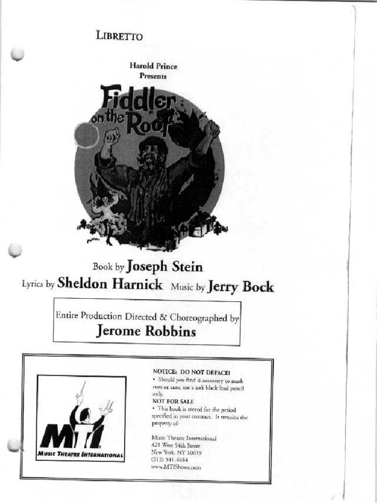 Fiddler On The Roof Libretto | PDF