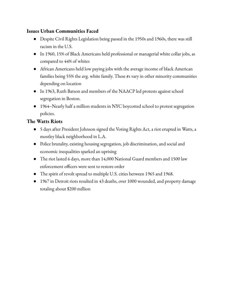 1960s Urban American History Notes | PDF