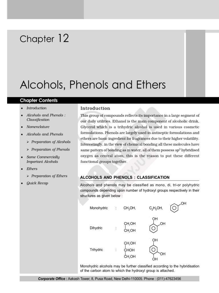 Engg-XII - Che - Chap-12 - Alcohols Phenols and Ethers (2022-23) | PDF