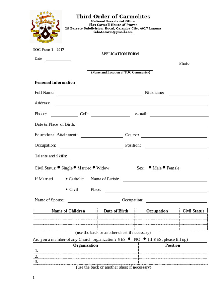TOC Form 1 Application Form | PDF