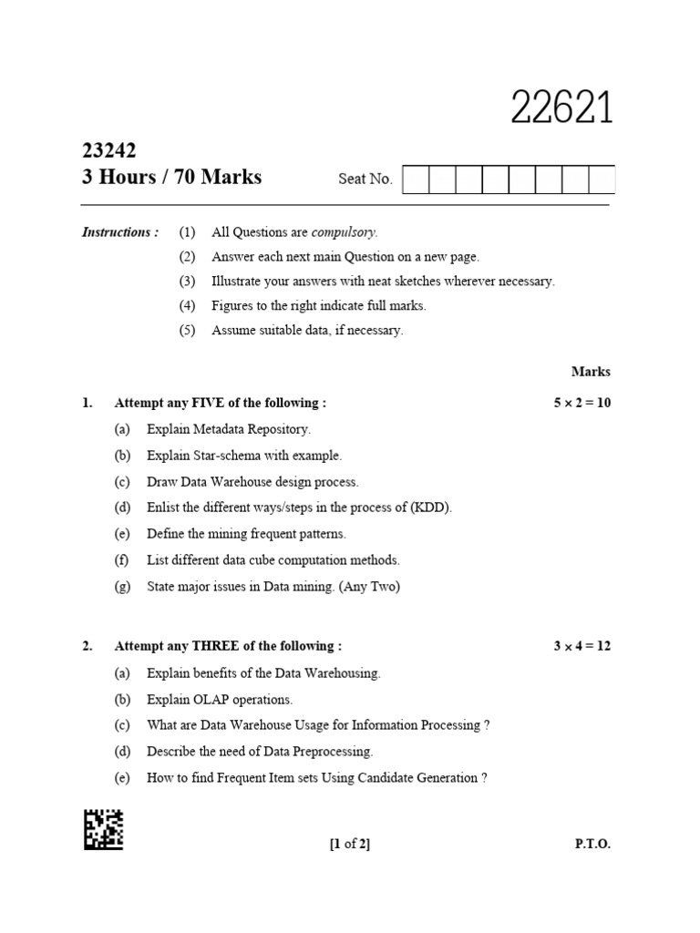 Data Mining and Warehousing Exam Paper | PDF | Data Warehouse | Data