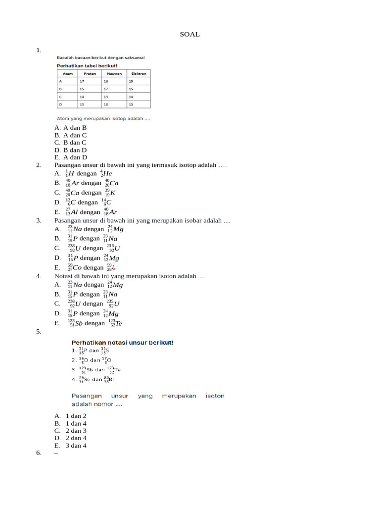 Soal Isotop. Isobar'Isoton | PDF