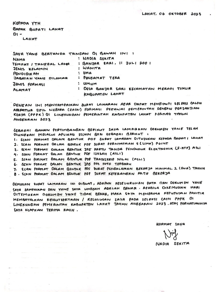 Lamaran Nadia | PDF