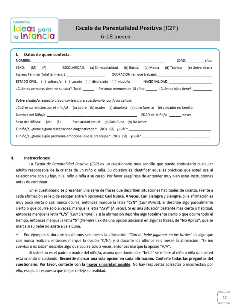 E2P - Cuestionario 6 - 18 Meses | PDF