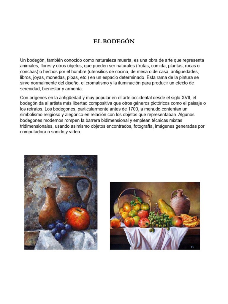 Definición y características del bodegón | PDF