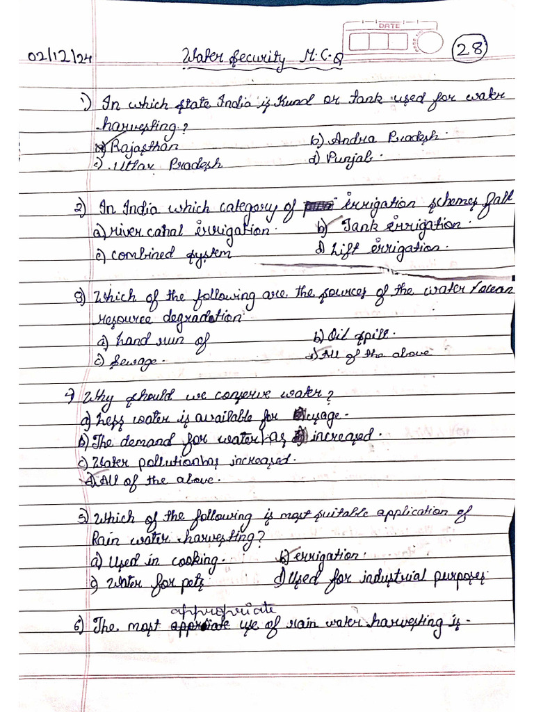 Water Security MCQ | PDF