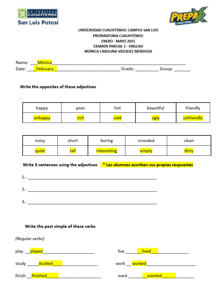 Clave English ?? 4B C Parcial 1 | PDF
