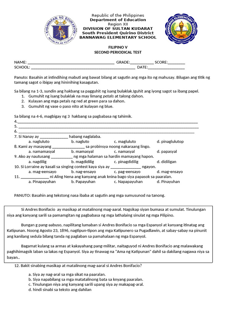 PT - Filipino 5 - Q2 | PDF