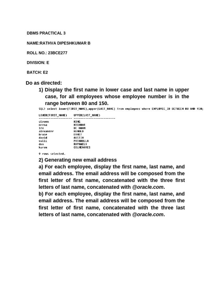 DBMS Practical: Employee Data Queries | PDF