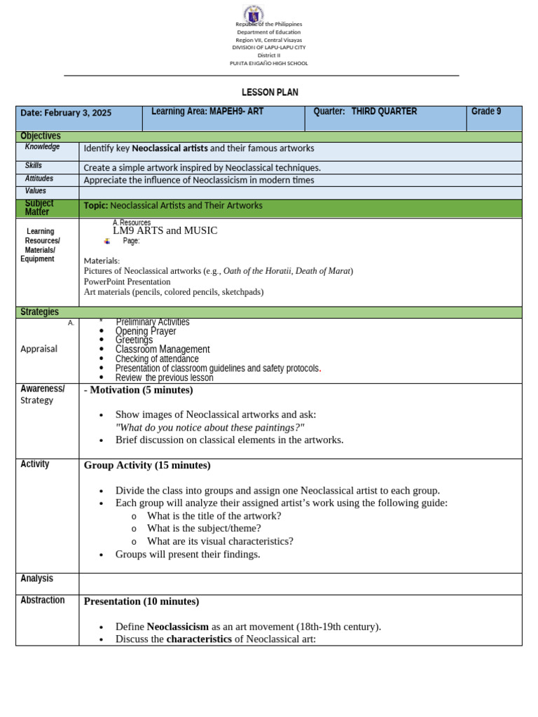 Lesson Plan Feb | PDF | Composition (Visual Arts) | Lesson Plan