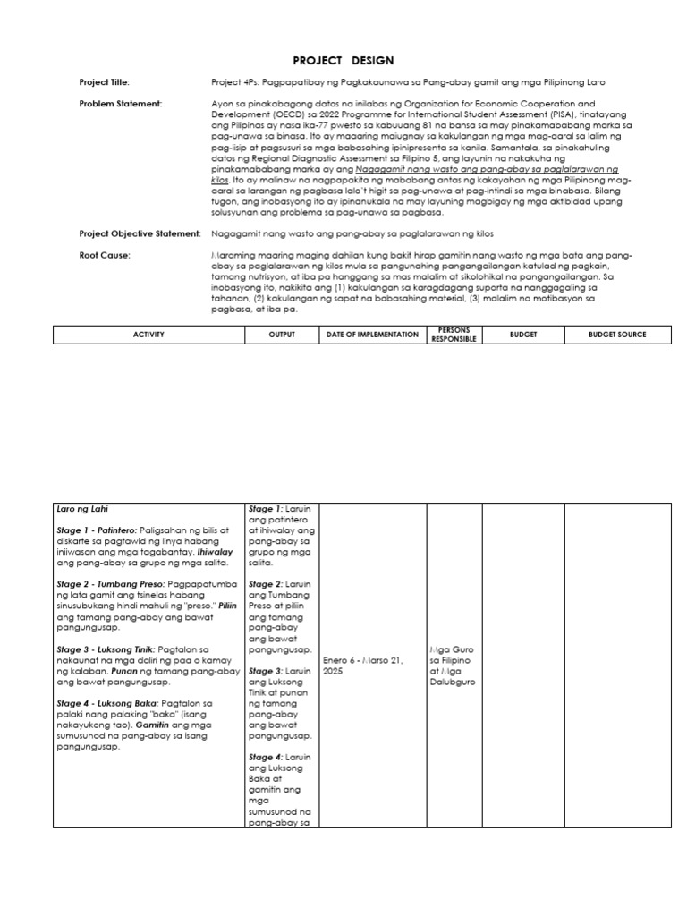 Project-Design in FILIPINO 5 | PDF