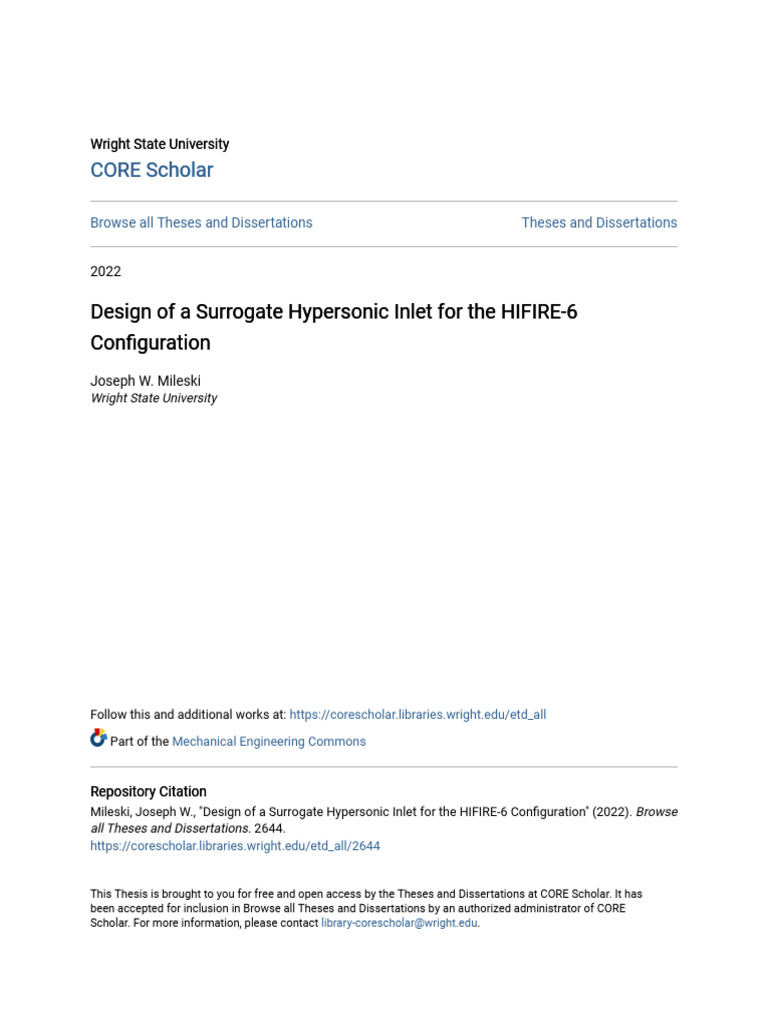 Design of a Surrogate Hypersonic Inlet for the HIFIRE-6 Configura | PDF ...