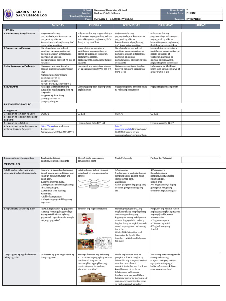 DLL_FILIPINO 5_Q3_W5 | PDF