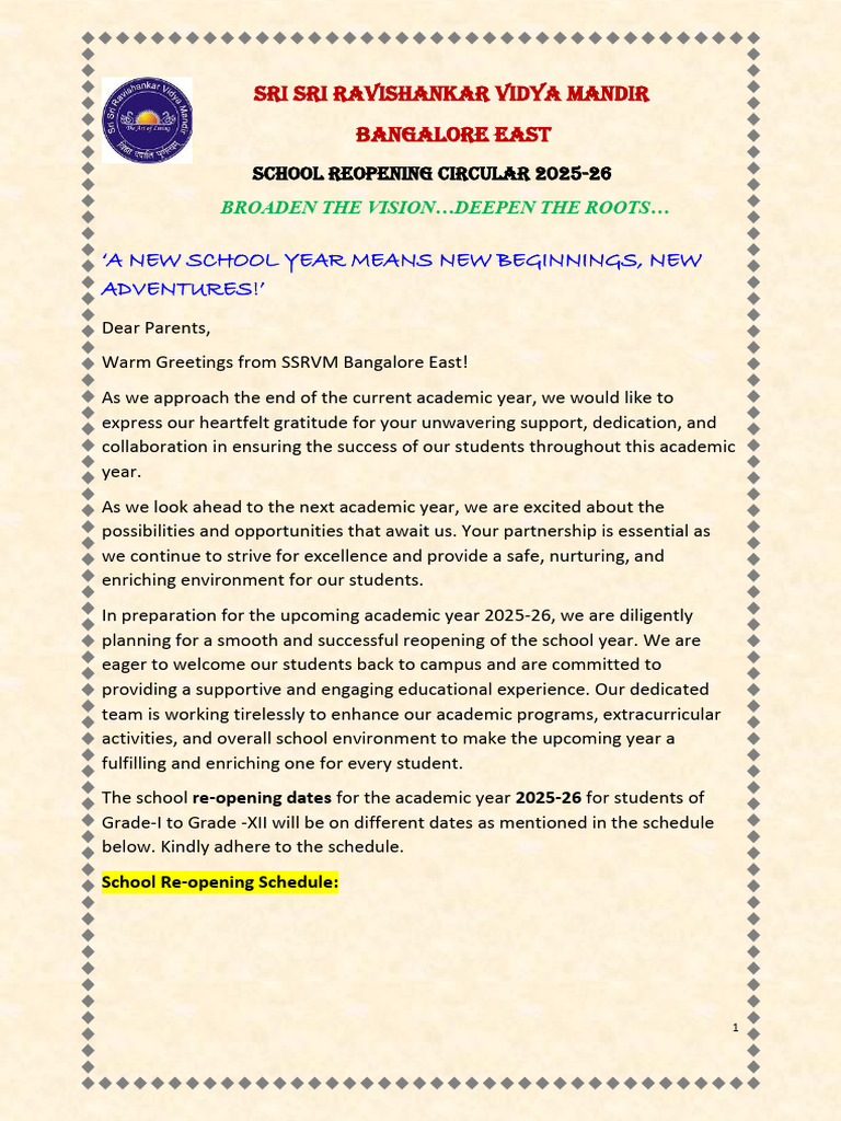 School Reopening Circular 2025-26 | PDF