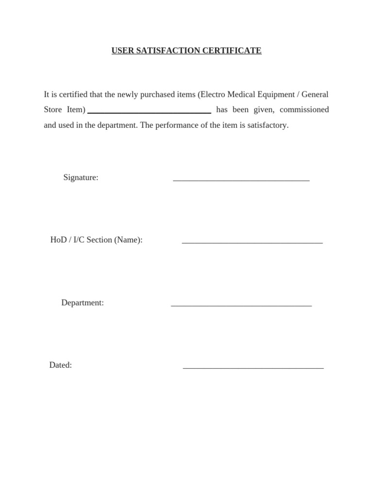 User Satisfaction Certificate | PDF