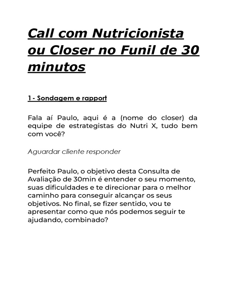Script de Closer - Funil 30 Minutos | PDF