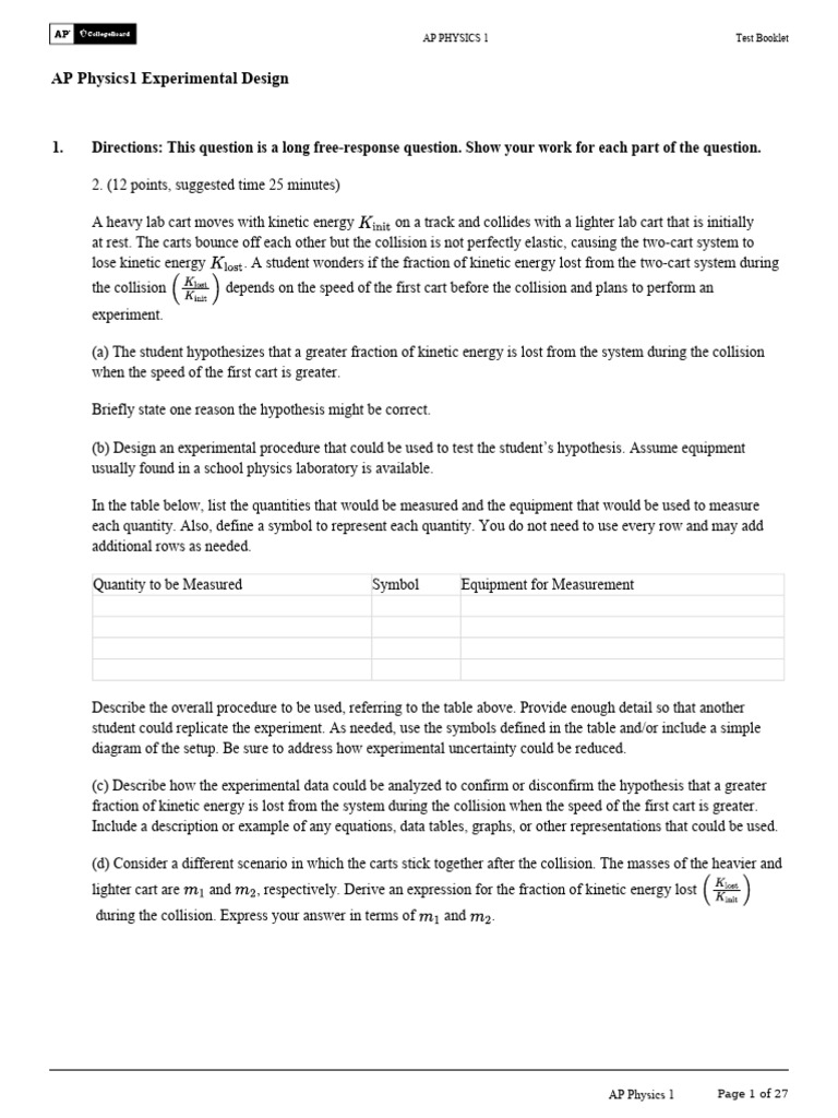 APPhysics 1 Experimental Design | PDF | Force | Acceleration