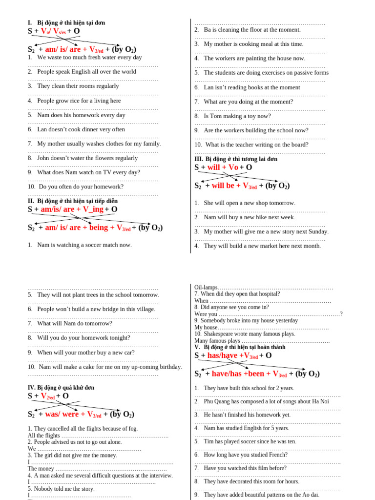 Bai Tap Bi Dong o Cac Thi Tieng Anh 9 | PDF