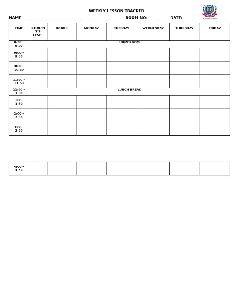WEEKLY LESSON TRACKER | PDF