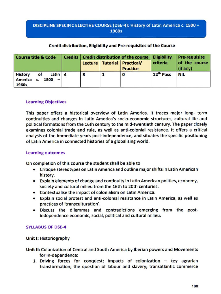 Latin America History Course | PDF | Latin America | Liberal Arts Education