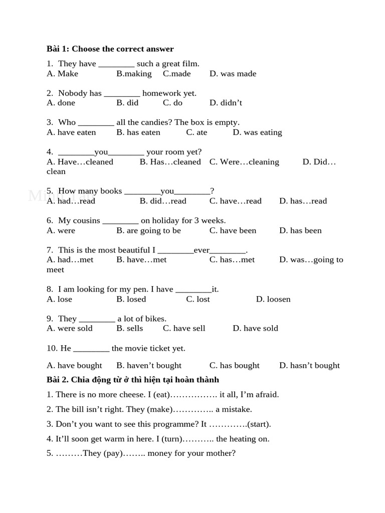Present Perfect (Practice) | PDF